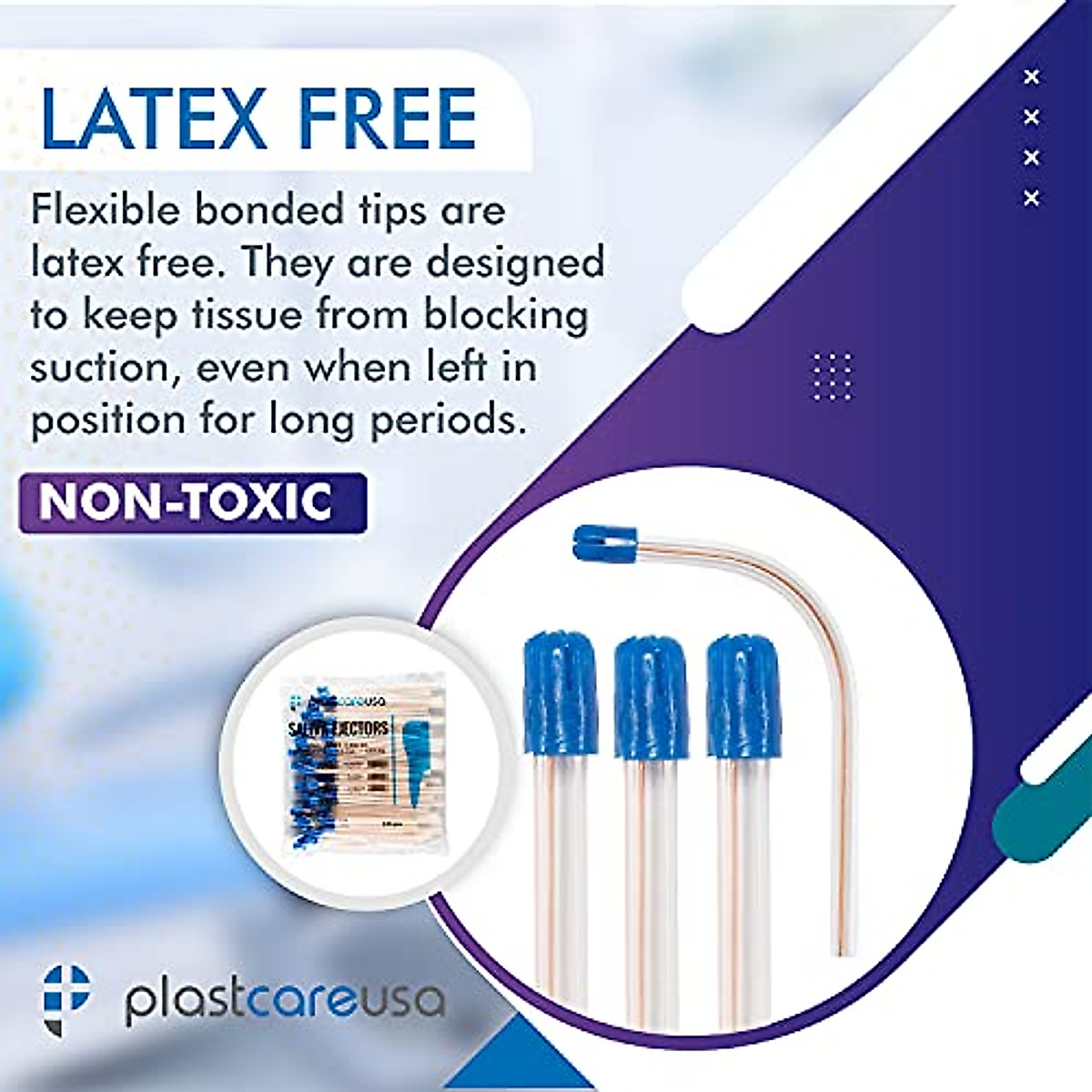1000 Dental Saliva Ejectors Disposable - Medical Grade Latex Free Evacuation Suction Tips - Flexible Clear Tube with Blue Tip (10 Bags of 100) by PlastCare USA