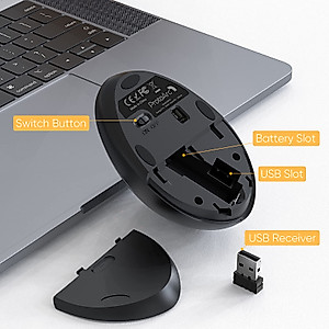 ProtoArc Wireless Vertical Mouse, EM14 Ergonomic Wireless Mouse 2.4G Optical Vertical Mice, 800/1200 / 1600 DPI, Reduce Wrist Strain, for Small Hands