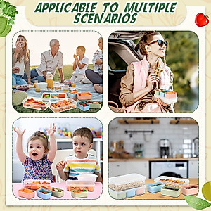 SiliFine 4 Set Snack Containers with 3 Removable Compartments Reusable Snack Box with Lids Stackable Meal Prep Containers for Fridge Charcuterie Candy Nuts Spice, Microwave Dishwasher Safe