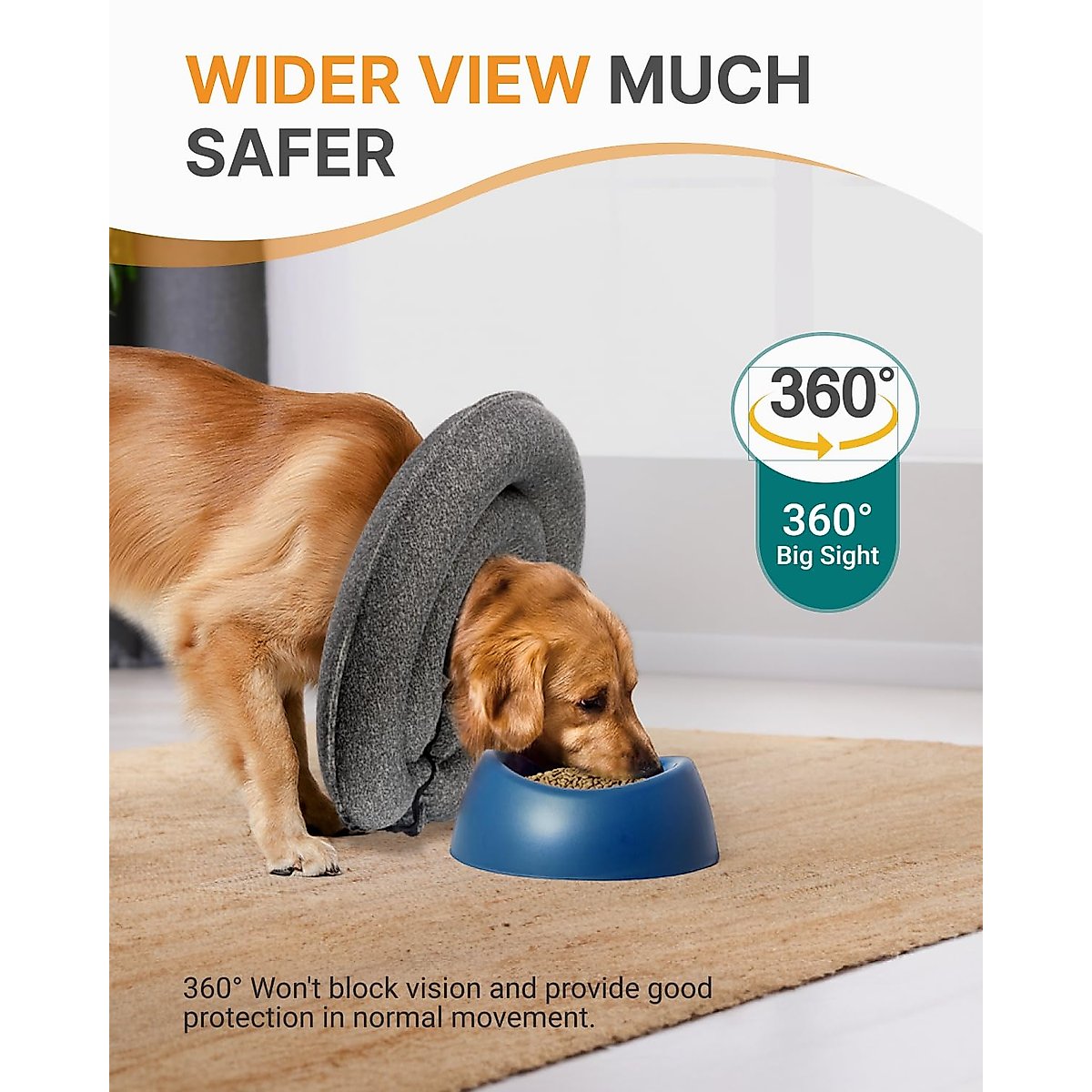 MIDOG Dog Cone Collar for Large Medium Dogs, Soft Inflatable Dog Cone Alternative After Surgery, Adjustable Protective Recovery Cone - Alternative E Collar Does Not Block Vision (Gray, L, Patented)