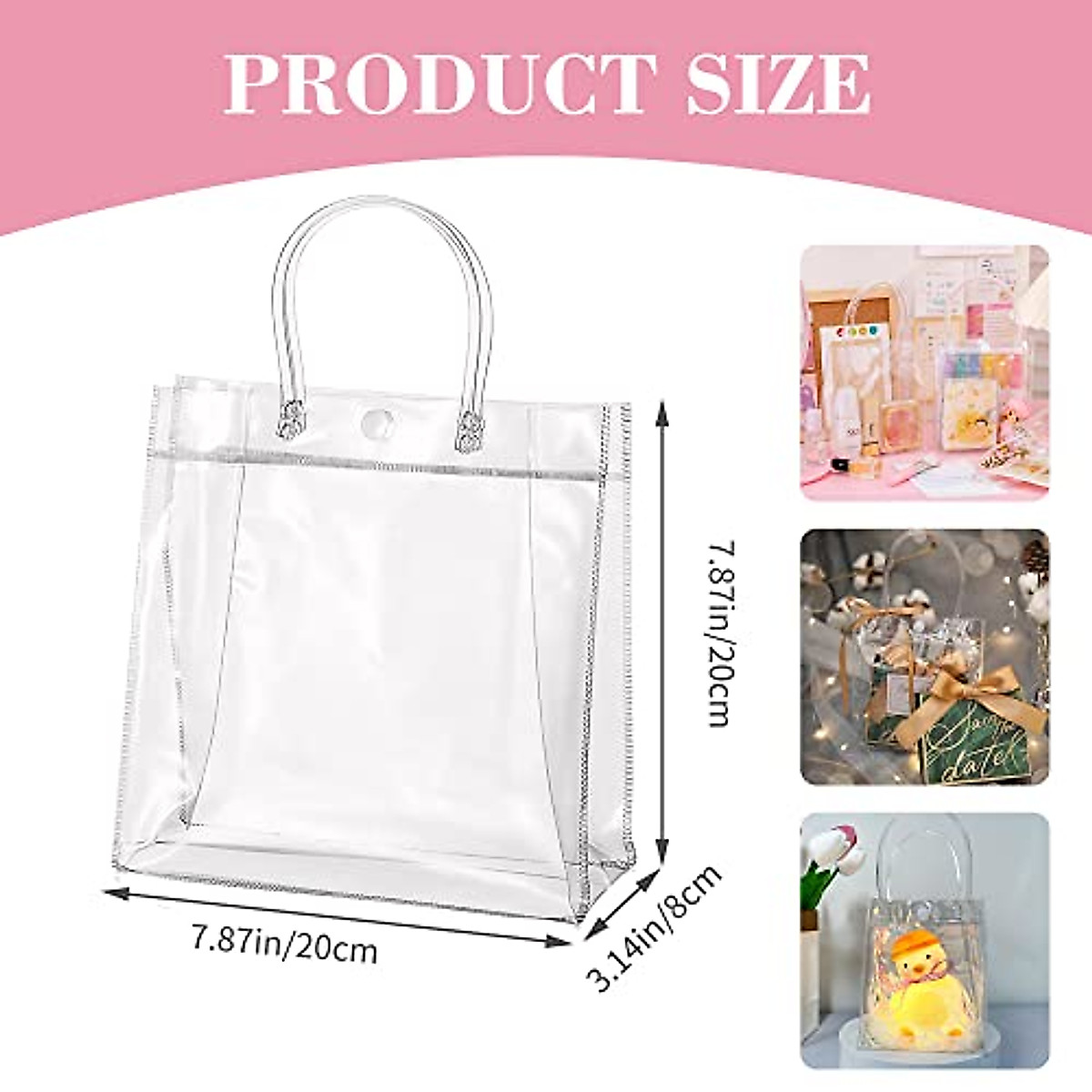 DYaprigo 16 Pieces Small Clear PVC Gift Bag with Handles, Reusable Plastic Gift Wrap Tote Bag, Retail Merchandise Favors Bags for Gifts Wrapping, Shopping Boutique Wedding Birthday Baby Shower Party Favor (7.87" x 7.87" x 3.15")