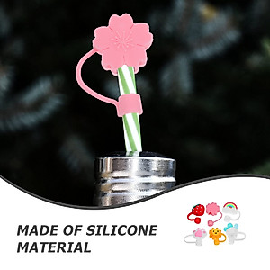 SOLUSTRE 6pcs Straw Cap Sun Straw Tips Cover Drinking Straw Tips Lid Reusable Straw Tips Lids Cartoon Straw Plugs Straw Covers Cap Straw Tip Caps Decorate Glass Girl