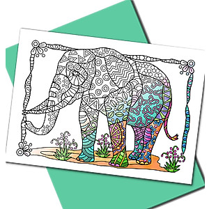 Art Eclect Coloring Nature Greeting and Thank You Note Cards, Zentangle Wildlife Animals Designs, 10 Cards with Green Envelopes included (Wildlife/Green 10 cards)