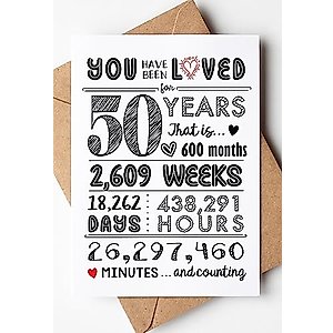 Katie Doodle 50th Birthday Card - Super Cute 50th Birthday Decorations, 50th Birthday Gifts for Women, 50th Anniversary Decorations, 50th Birthday Gifts for Men - Includes 50 Years Card & Envelope