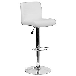 Flash Furniture Contemporary White Vinyl Adjustable Height Barstool with Rolled Seat and Chrome Base