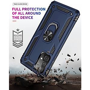for Samsung A52 Case, Galaxy A52 Case with HD Screen Protector, Military-Grade Ring Holder Kickstand Car Mount 15ft Drop Tested Shockproof Cover Phone Case for Samsung Galaxy A52, Blue