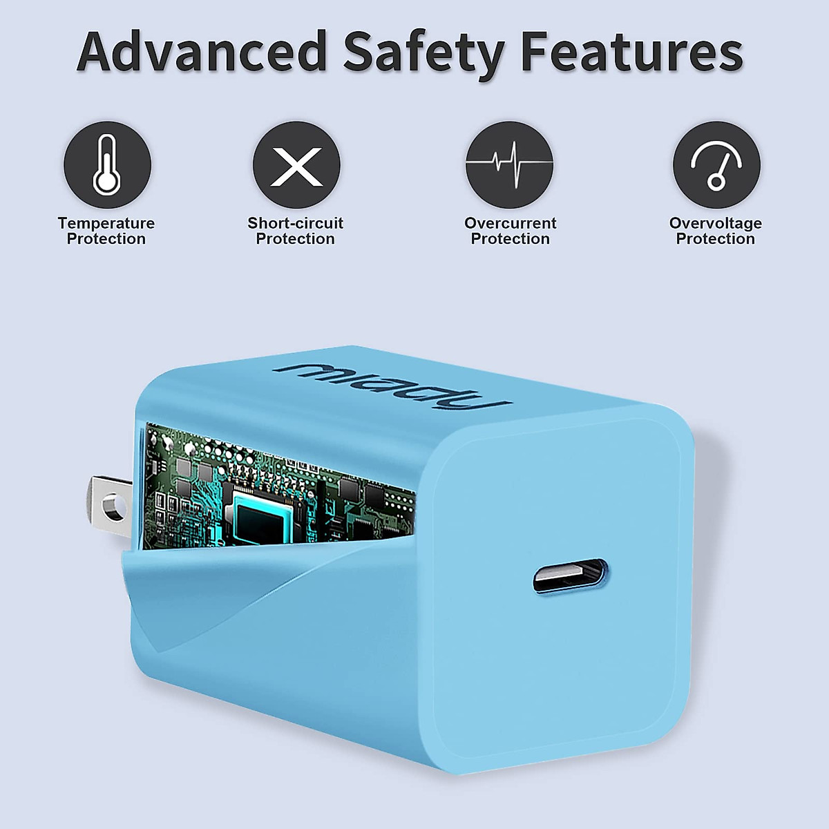 USB C Wall Charger, Miady 2 Pack 2.4A/5V Wall Charger Adapter Compatible for iPhone 14/14 Pro Max/13/13Pro/12/12 Pro, iPad AirPods Pro and More (Creamy Blue+Clove Purple)