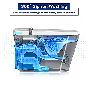 ARRISEA Smart Toilet with Bidet Built in, Foot Sensing Modern Toilet Bidet Combo with Auto Flush, Remote Control Warm Water, Elongated Heated Bidet Seat, Dryer, Built-in Water Tank, LED Light