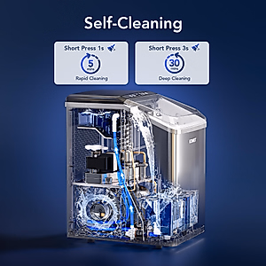 KOVIET Nugget Ice Makers Countertop, Soft Pebble Ice Machine, Chewable Crushed Pellet Ice 42lbs/Day, Self-Cleaning Drainpipe Ice Maker for Party, Home, Kitchen, Bar, Office, Silver Gray