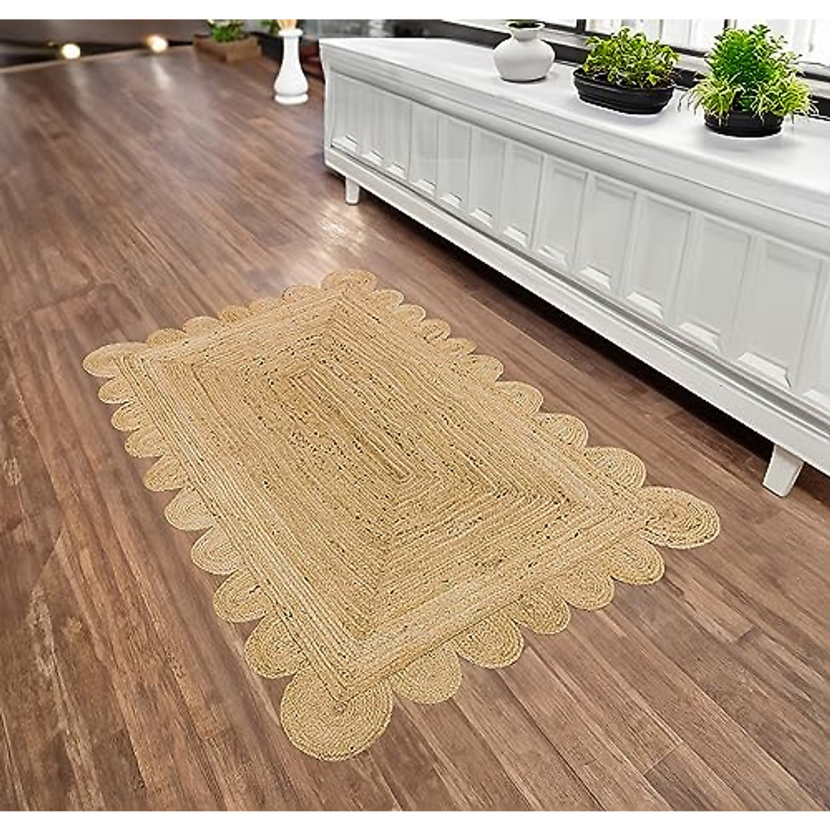 Generic Handwoven Scalloped Jute Area Rug 2x3/3x5/4x6-Braided Jute Runner Rug 2.5x6 ft for Kitchen/Hallway-Natural Farmhouse Scallop Jute Rug 5x7-Reversible Jute Rug 8x10 (Beige, 4' x 6' Feet)
