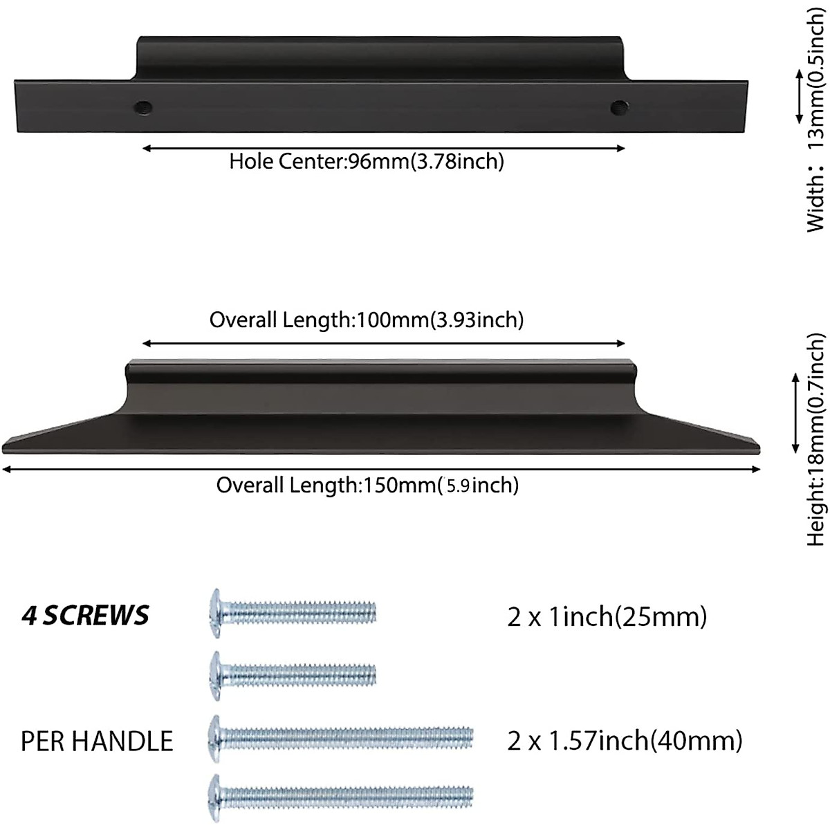 Peaha 10 Pack Black Finger Pulls Edge Pulls for Cabinets Kitchen Cabinet Handles Black 5 Inch Drawer Pulls Black Cabinet Handles