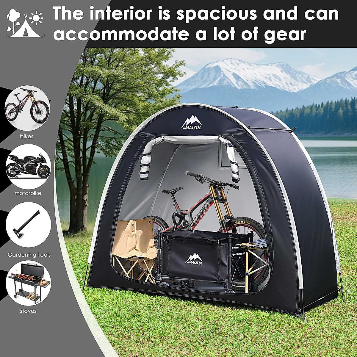MAIZOA Outdoor Bike Covers Storage Shed Tent,210D Oxford Thick Waterproof Fabric,outdoor aluminum alloy bracket bicycle storage shed, neat tent bicycle cover (L-BLACK)