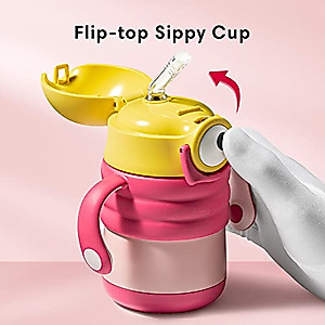 bc babycare Stainless Steel Sippy Cup, Toddler Cups with Straw and Handle, Leak Proof Toddler Straw Cups, Baby Sippy Cup, Insulated Cup, Insulated Cup, 6+ mths, 9.8oz Pink