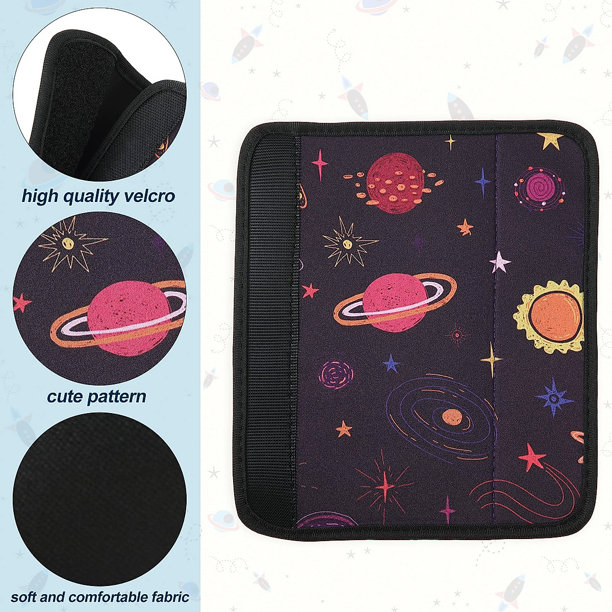 Frienda 4 Pcs Kids Car Seat Belt Cover Car Seat Straps Shoulder Pads Soft Seat Belt Cushion Cartoon Dinosaur Planet Belt Cover Pad for Children Boys Girls