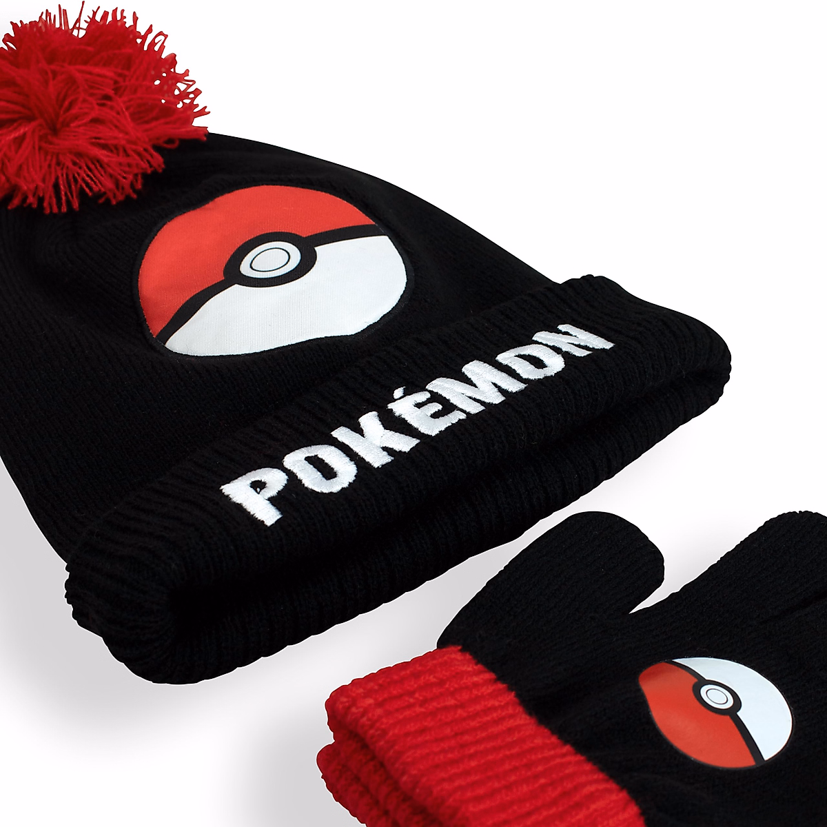 Pokemon Winter Hat and Gloves Set For Kids | Accessories for Boys and Girls | Kids Beanie Hat | Red One Size