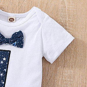 vivifayee Baby Boy One 1st Birthday Outfits Space First Birthday Boy Clothes Set Short Sleeve Bow Tie Romper Long Pants Set Suspenders
