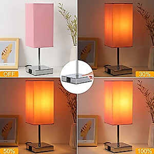 SEEDED-DESIGN Touch Control Table Lamp, Small Bedside Lamp with USB Port and Outlet, 3-Way Dimmable Nightstand Lamp for Bedroom, Living Room, LED Bulb Included (Square, Pink Blush)