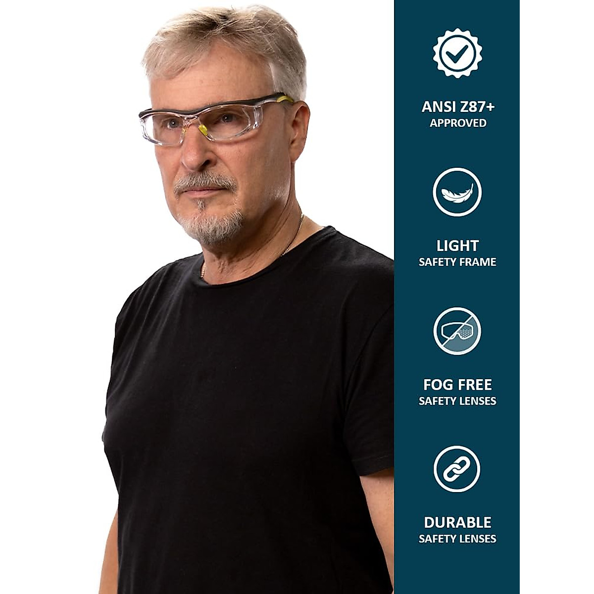 Safety Reading Glasses 206YB with Full Clear Magnifying Lenses, 1.00 to 3.00 Diopter, ANSI Z87 Approved (Black/Yellow, 1.75, x)