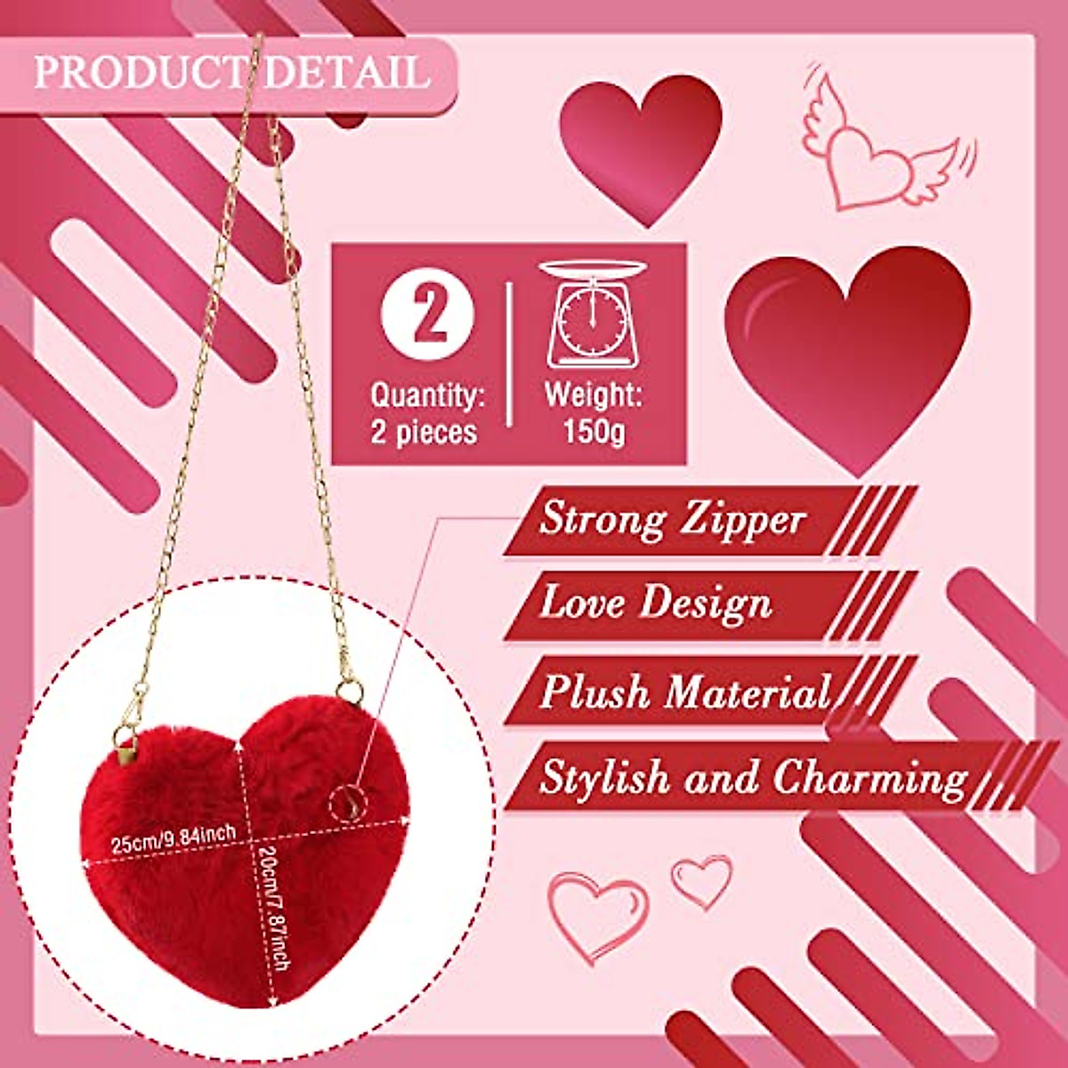 Saintrygo 2 Pcs Heart Purse for Women Girls Heart Fluffy Purses Fur Shoulder Bag Crossbody Purses with Gold Chain (Red and Black)