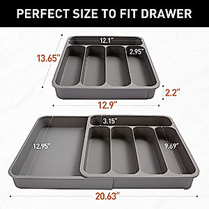 Greenual Expandable Silverware Organizer for Large Utensil Silverware Tray for Drawer Utensil Organizer Cutlery Flatware Organizer for Kitchen Plastic