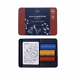 Joules Texas Hold'em Travel Poker Set in Keepsake Tin Includes Pack of 52 Waterproof Playing Cards and 120 Recycled Plastic Poker Chips