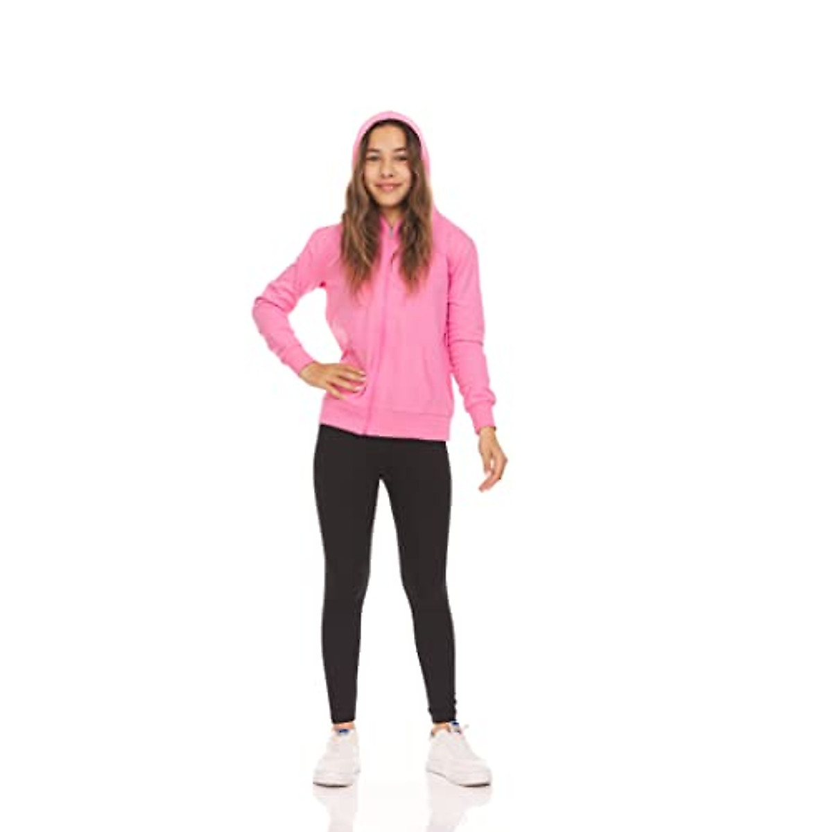 Big Girls Zip Up Hoodie, Kids Full Zipper Hooded Fashion Sweatshirt, Warm Basic Casual Clothing & Dance Wear, Pink/L 14