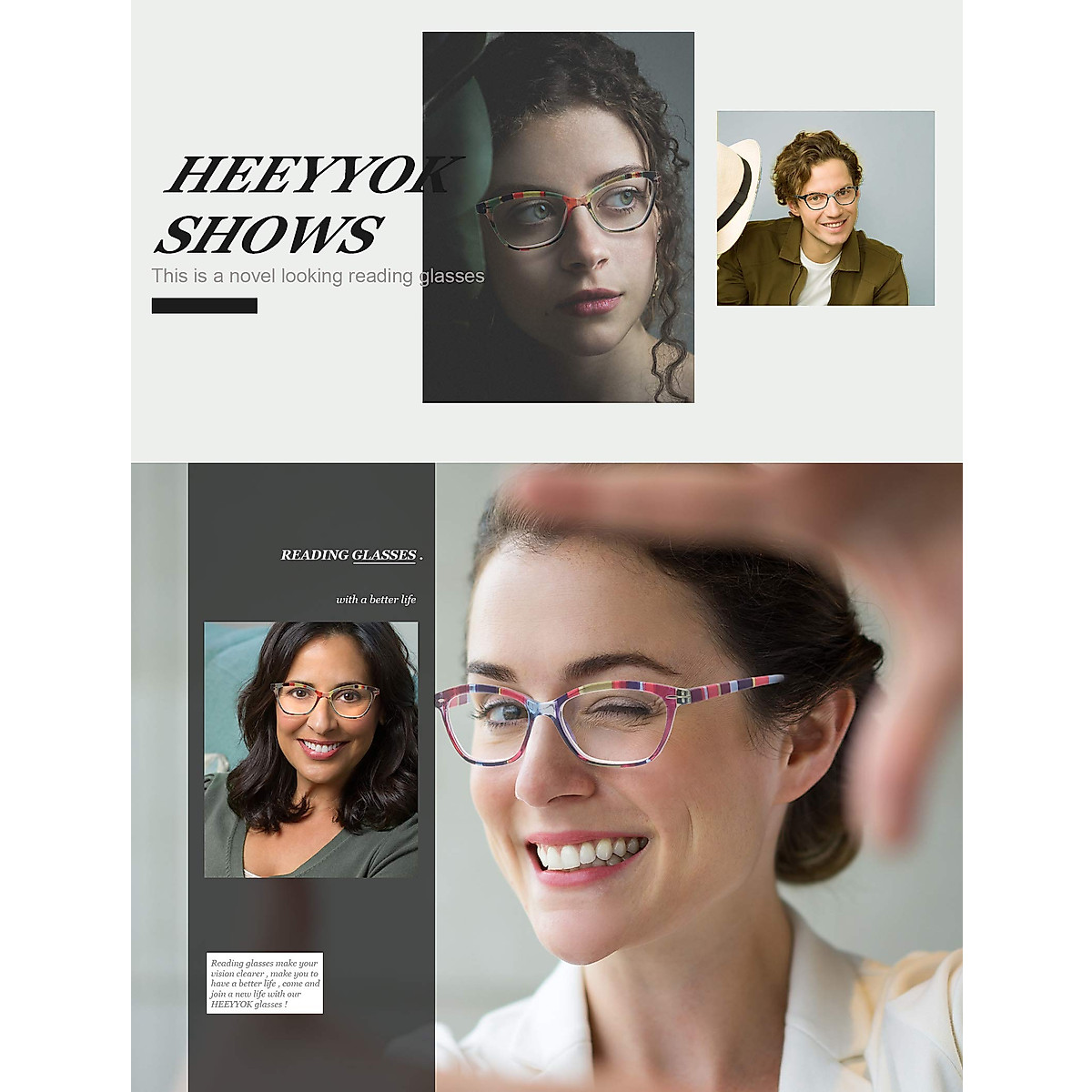 HEEYYOK Women Reading Glasses 4-Pack Colorful 2.00 Readers,Beautiful Pattern Cat Eye Glasses for Reading Lightweigth Flexible Spring Hinge Well Wear Look Younger