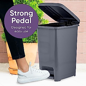 Superio Slim Trash Can with Foot Pedal – 10.5 Gallon Step-On Trash Can with Lid, Large Plastic Garbage Can, Trashcan for Bathroom, Kitchen, Office,Bedroom, Dorm Room, Patio, – Onyx Grey