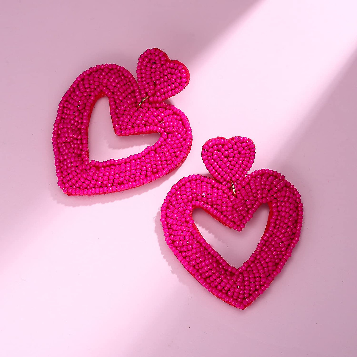 Bead Dangle Earrings for Women Beaded Heart Dangle Earrings Bohemia Statement Bead Drop Earrings Studs Valentine’s Day Heart Beaded Earrings Gifts