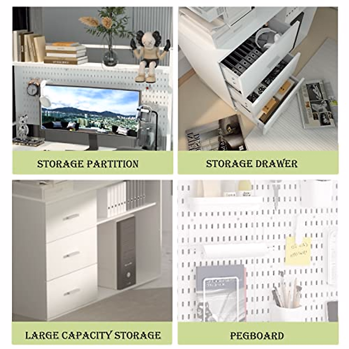 PAKASEPT Home Office Computer Desk L Shaped Desk, Reversible Corner Desk with Drawers & Shelves & Pegboard, White Desk Study Writing Table for Home Office