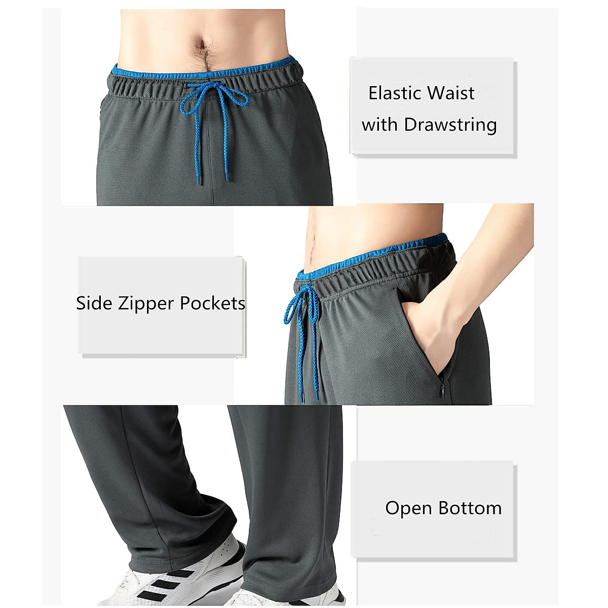 favmartha Men's Lightweight Sweatpants with Zipper Pockets Open Bottom Athletic Loose Fit Joggers Pants for Workout,Training(Grey M)