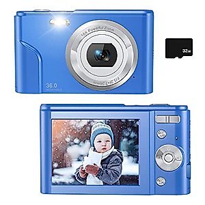 Digital Camera for Kids Boys and Girls - 36MP Children's Camera with 32GB SD Card，Full HD 1080P Rechargeable Electronic Mini Camera for Students, Teens, Kids(Light Blue)