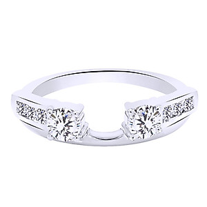 AFFY Round Cut White Cubic Zirconia Women's Wrap Enhancer Ring in 14k White Gold Over Sterling Silver (0.97 Ct)