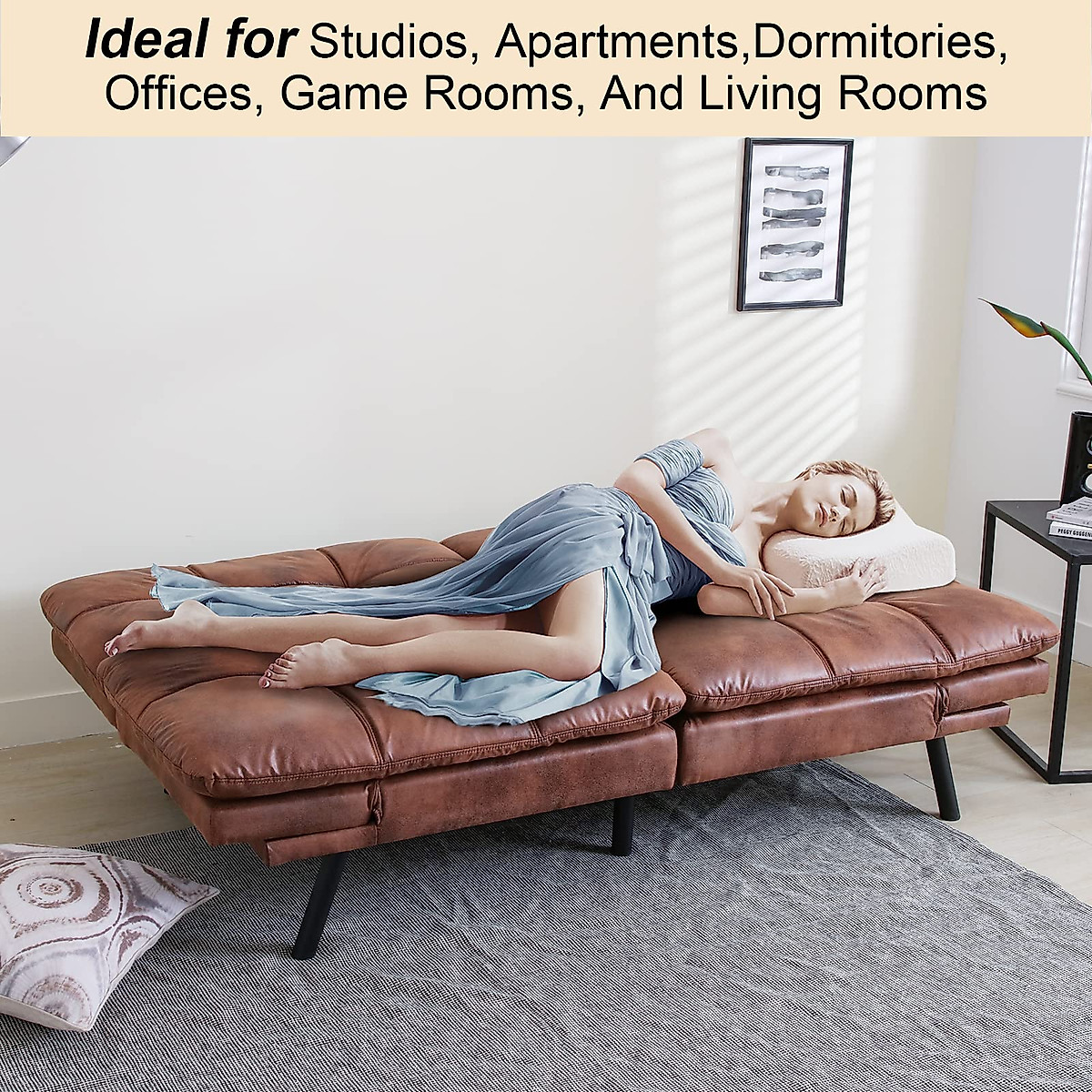 Opoiar, Memory Foam Couch Bed, Modern Sleeper Sofa with Adjustable Armrest&Backrest, Convertible Futon Sets for Compact Living Spaces, Sofabed, Brown-3