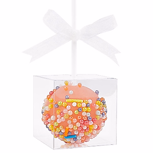 Jutieuo 100 Pack Single Cake Pop Box With Hole for Stick and Ribbons 1.9x1.9x2 Inches, Clear Plastic Lollipop Candy Treat Boxes Individual Cake Pop Display Packaging Boxes