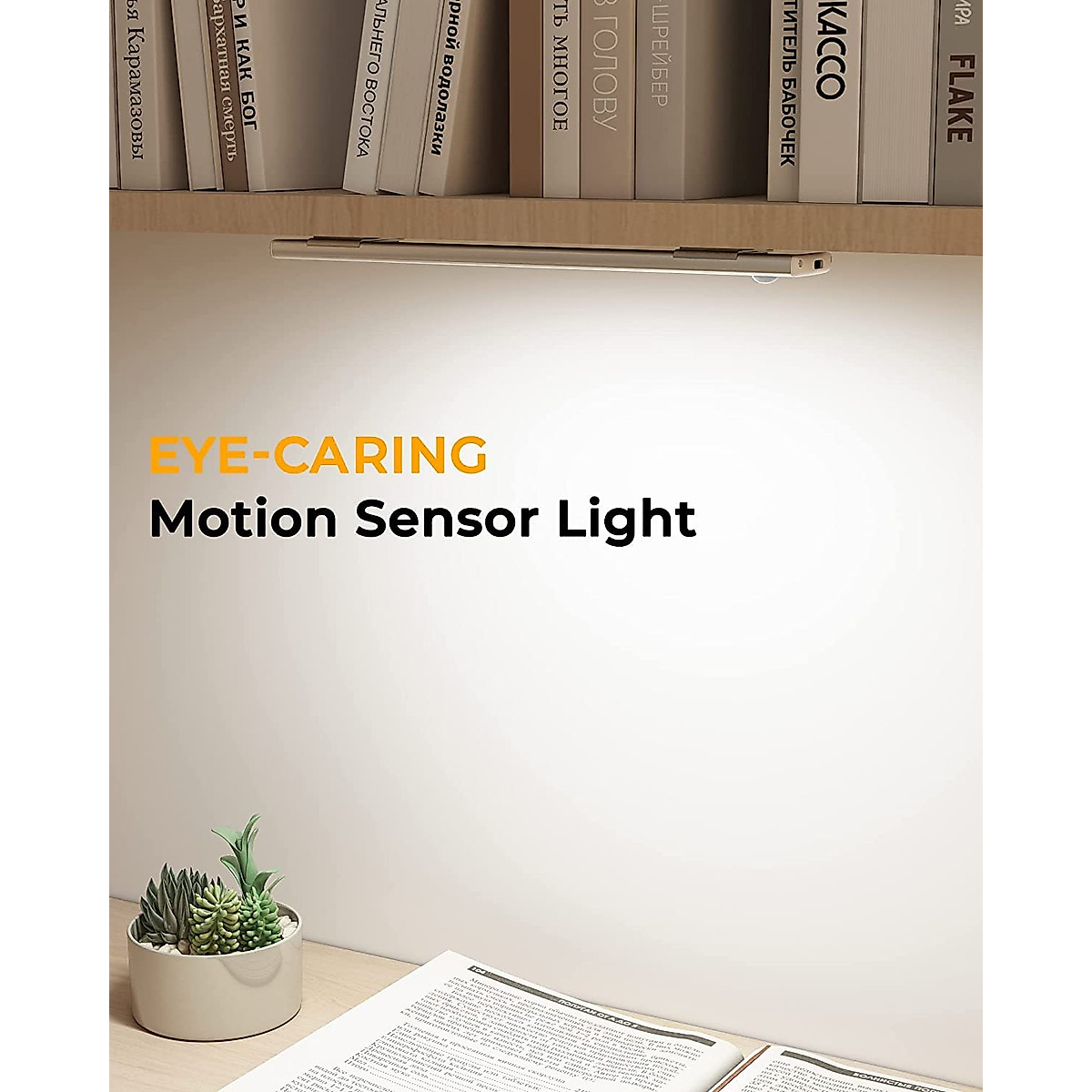 ASOKO Under Cabinet Lights Motion Sensor USB-C Rechargeable LED Closet Lights Battery Operated Wireless Magnetic Light Strip for Kitchen(White,3Pack)