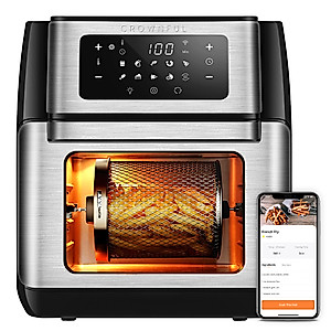 CROWNFUL Smart Air Fryer, 10.6 Quart Large WiFi Convection Toaster Oven Combo with Rotisserie & Dehydrator, Works with Alexa & Google Assistant, Accessories and Online Cookbook Included