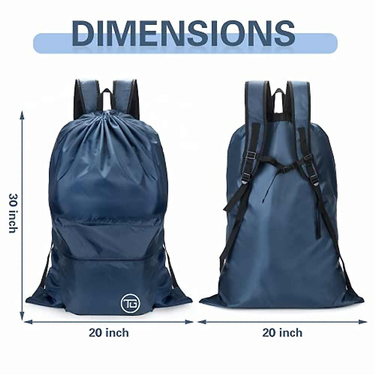 TG XL Laundry Backpack | 20" x 30" inches | Heavy-Duty Water-Resistant Laundry Bag for Dorm Room| Fully Padded Adjustable Straps | Chest Strap | Multiple Storage Space