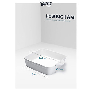Sweese 8x8 inch Square Porcelain Baking Dish with Double Handles - Non-Stick Oven Casserole Pan for Brownie, Lasagna, Roasting - Great for Serving or Cooking