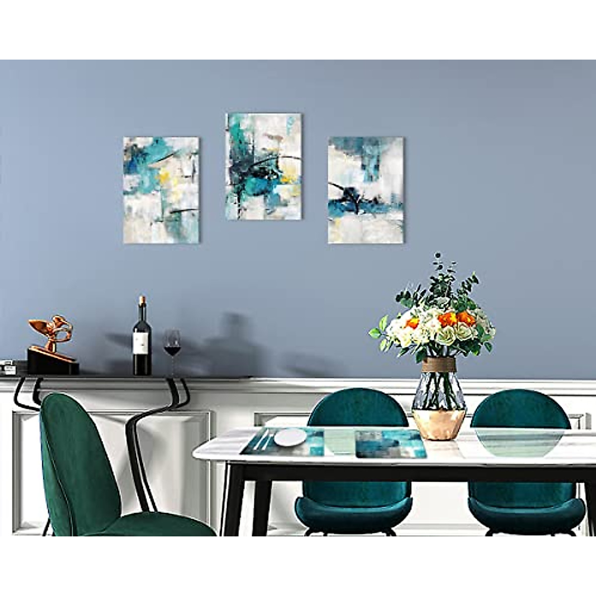 Teal Blue Wall Art Gray Black Turquoise Wall Décor for Living Room Modern Abstract Canvas Painting for Bathroom Bedroom Kitchen Dining Room Office Decor Home Decorations NON-Handmade NON-3D 36''x16''