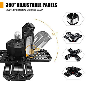 Led Garage Light 180W, 18000LM LED Garage Ceiling Lighting with E26/E27 Ceiling Shop Work Lamp, 6500K Deformable LED Shop Light with 12+1 Adjustable Panels Lights for Garage, Workshop, Attic, Basement