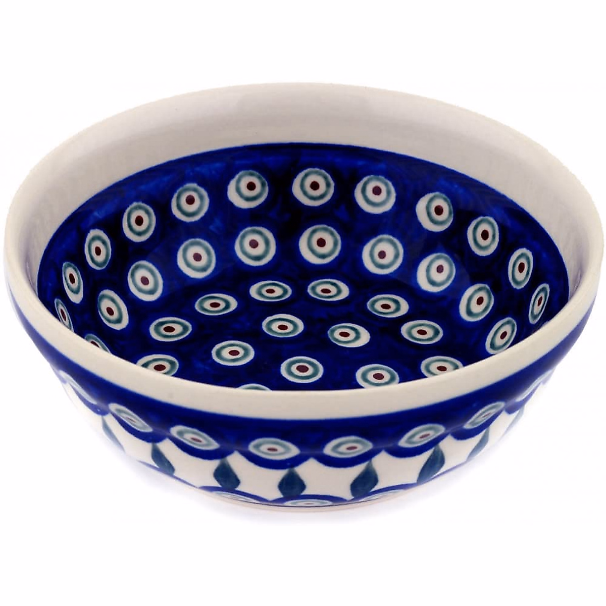 Polish Pottery 6½-inch Bowl (Peacock Leaves Theme) + Certificate of Authenticity