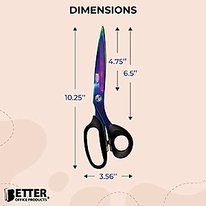 Extra Long Professional Tailor Scissors, Stainless Steel Sewing Shears with Iridescent Blades, 10.25", Titanium Plated Tailoring Scissors for Dressmaking, Leather Cutting, by Better Office Products