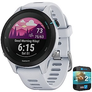 Garmin 010-02641-21 Forerunner 255 Music GPS Smartwatch Whitestone Bundle with 2 YR CPS Enhanced Protection Pack