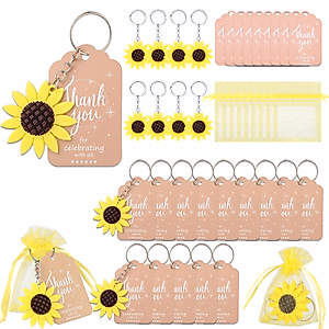 50 Sets Sunflower Party Favors Including Sunflower Keychains Organza Gift Bags Thank You Kraft Tags Sunflower Favors for Birthday Bridal Wedding Baby Shower Summer Autumn Sunflower Decorations