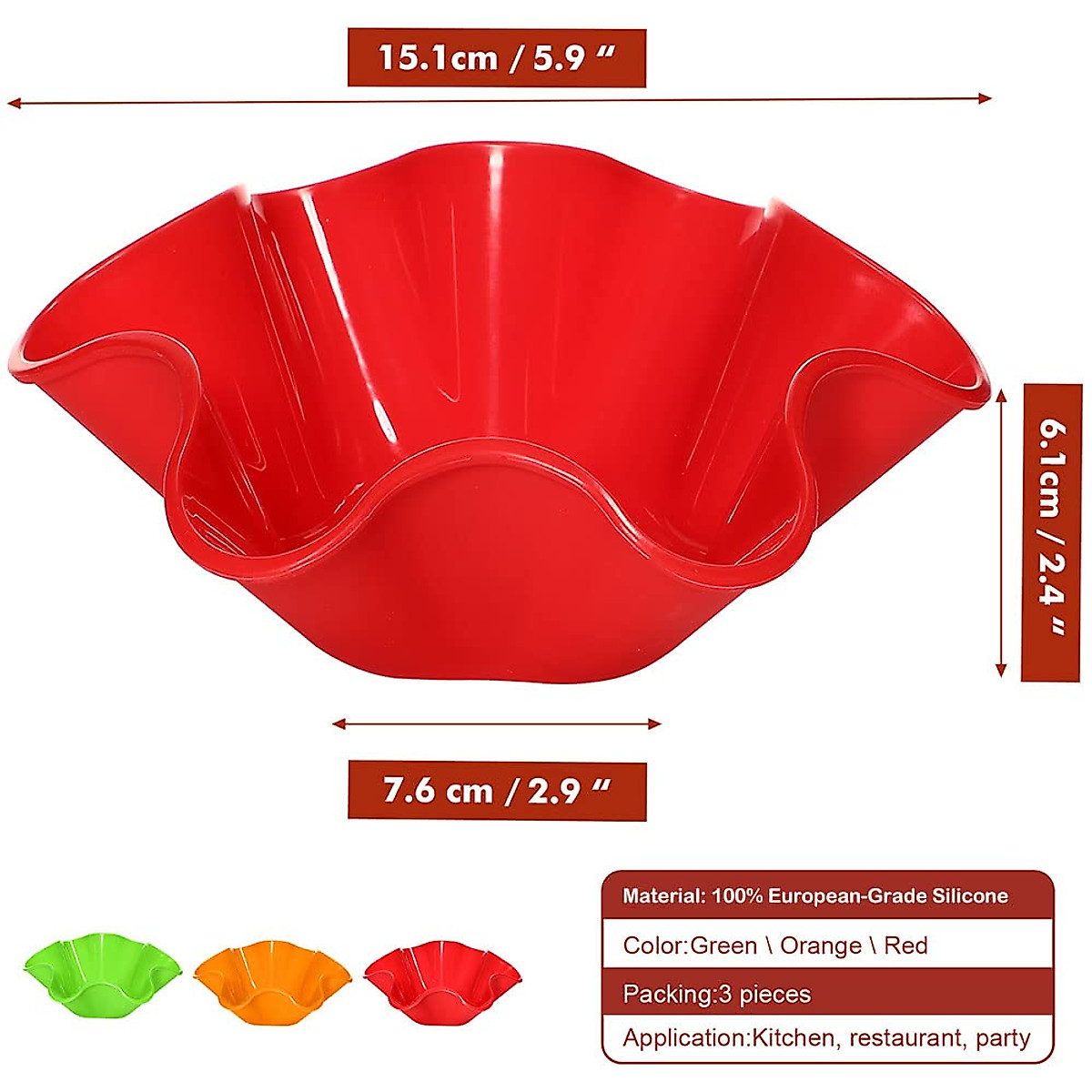 Koluti Nonstick Silicone Tortilla Shell Maker Set of 3, Colorful Taco Salad Bowl Mold, Baking Pan Tostada Baker for Kitchen, Microwave & Dishwasher & Oven Safe (Red Orange Green)
