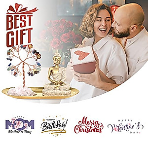 JINYUE 7 Chakra Crystal Tree Healing Stones Buddha Statue, Yoga Meditation Decor, Zen Spiritual Decor, for Home Bedroom, Living Room, Office, Study, Bookshelf, Women's Gifts