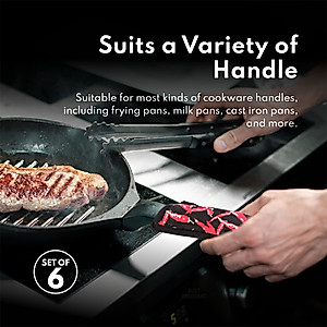 New Star Foodservice 1028744 Commercial-Grade Hot Skillet Handle Cover Holder, Hot Handle Holders/Mitts, Red Peppers Pan Cotton Handle Sleeve, Set of 6