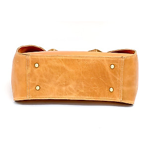 Genuine Full Grain Leather Shoulder Tote Bag for Women (Tan)