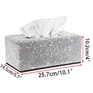 Sumnacon Tissue Box Cover Bling Tissue Box for Bathroom Sparkling Rectangular Tissue Box Holder with Magnetic Gorgeous Tissue Holder for Table Countertop Decorative Tissue Cover for Home Office Car